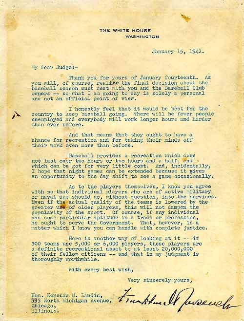 This day in baseball: FDR’s Green Light letter – Archived Innings